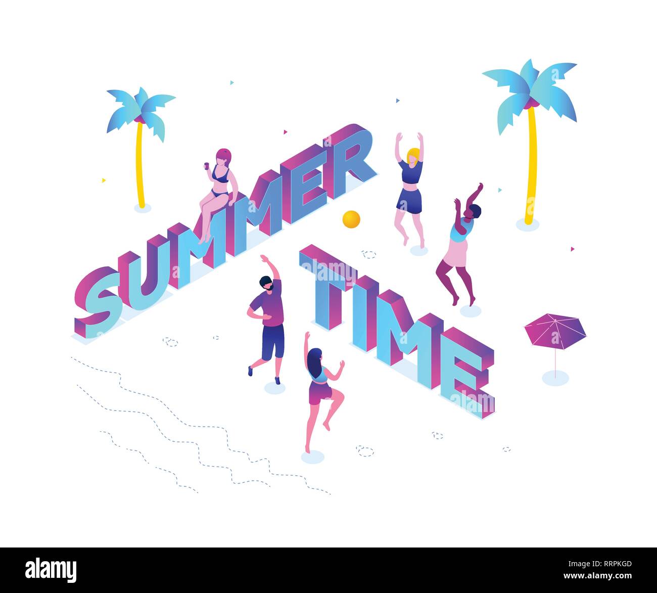 Summer time - modern colorful isometric vector illustration Stock ...