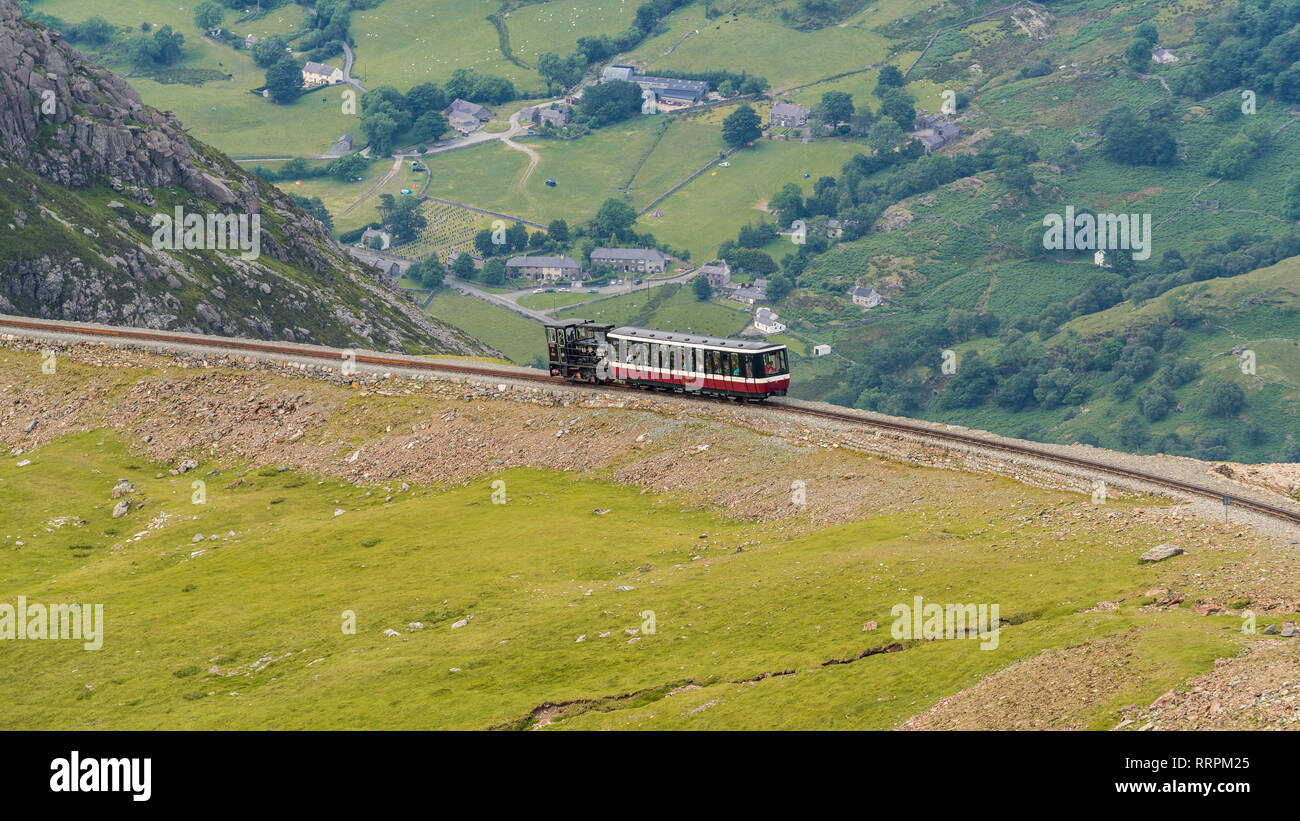 Near Llanberis, Gwynedd, Wales, UK - June 14, 2017: View from the ...