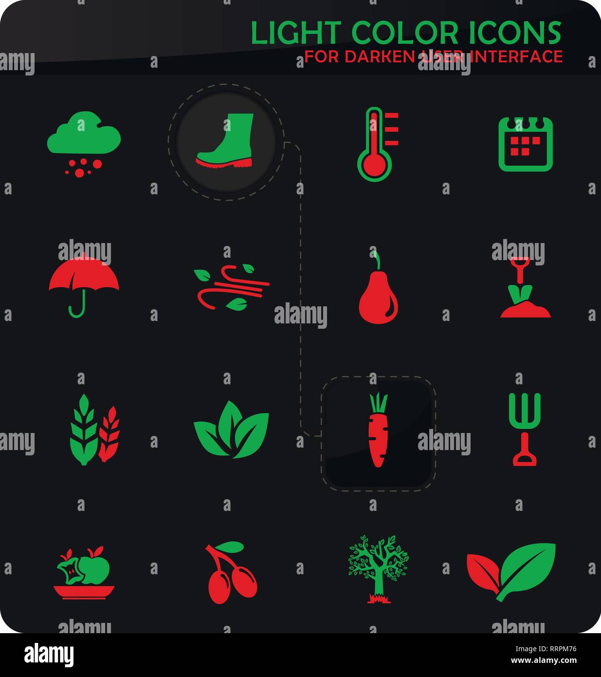 Autumn easy color vector icons on darken background for user interface ...