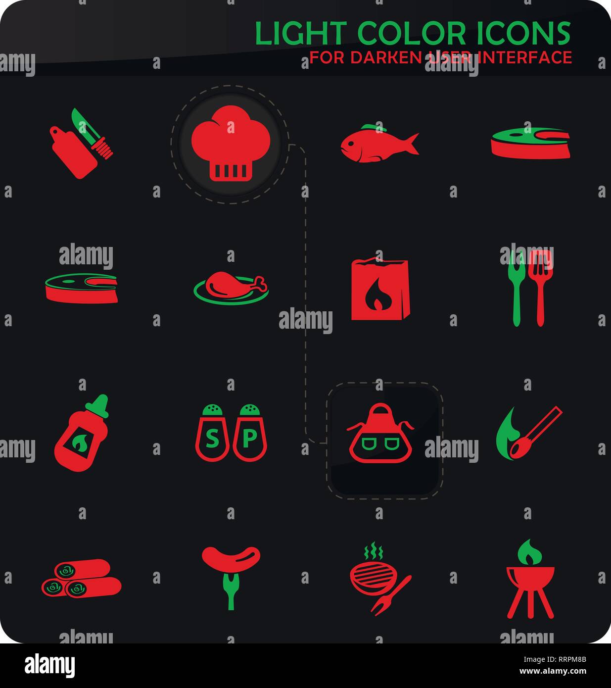Barbecue easy color vector icons on darken background for user ...