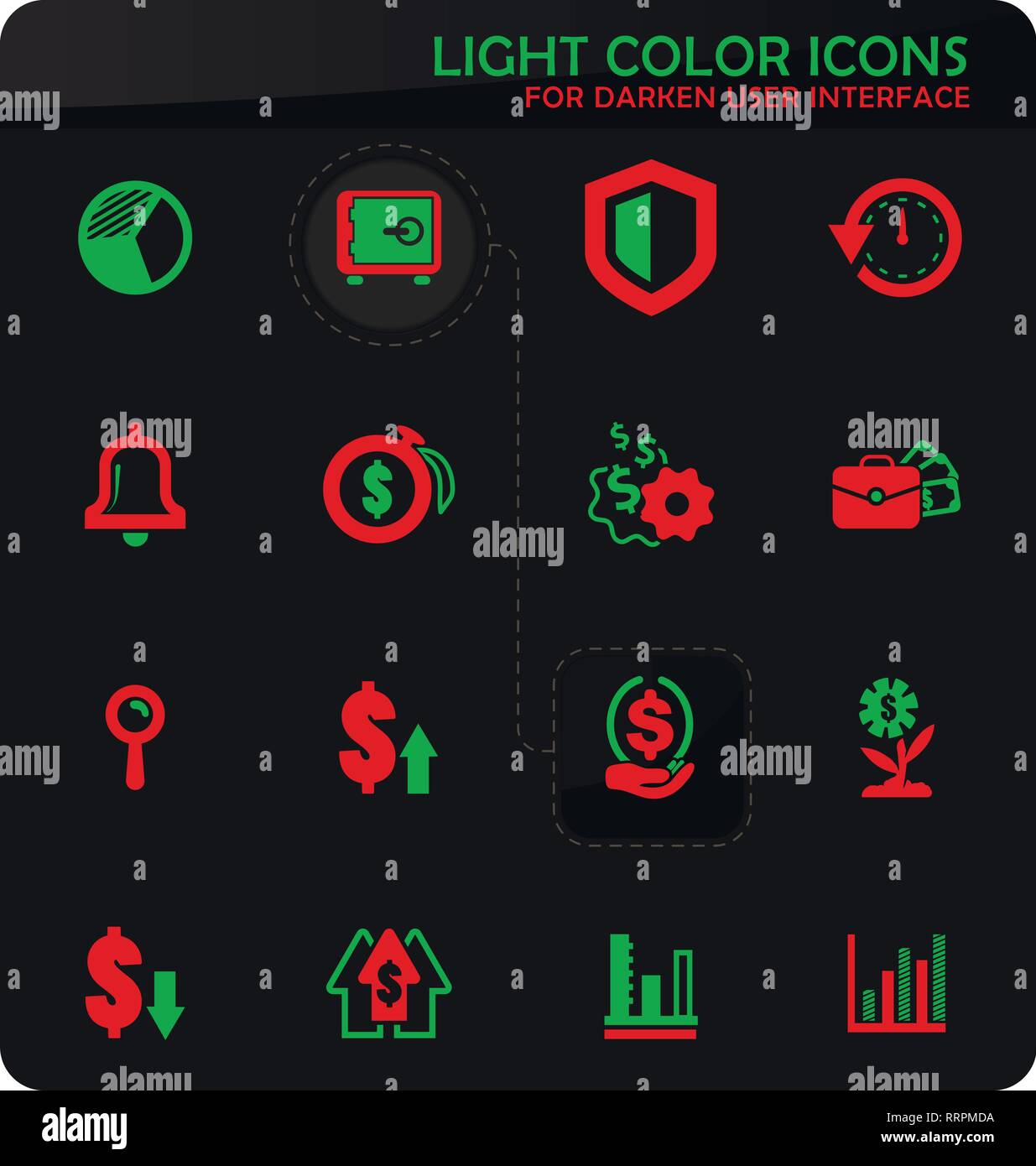 Business easy color vector icons on darken background for user ...