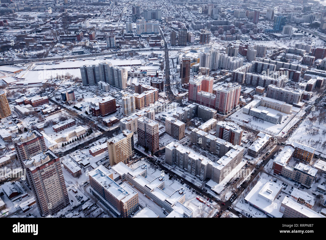 Winter landscape from a aerial view of the city of Novosibirsk, of the ...
