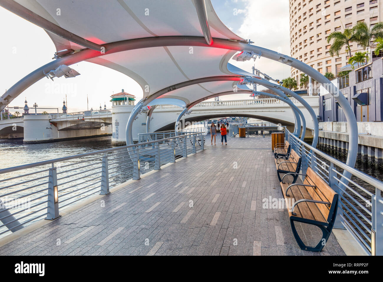Tampa Riverwalk a pedestrian trail along the Hillsborough River in ...