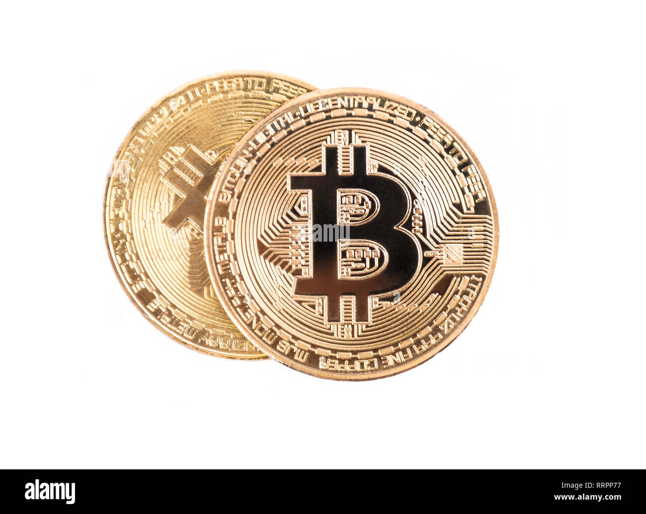 Bitcoin top view isolated on white Stock Photo - Alamy