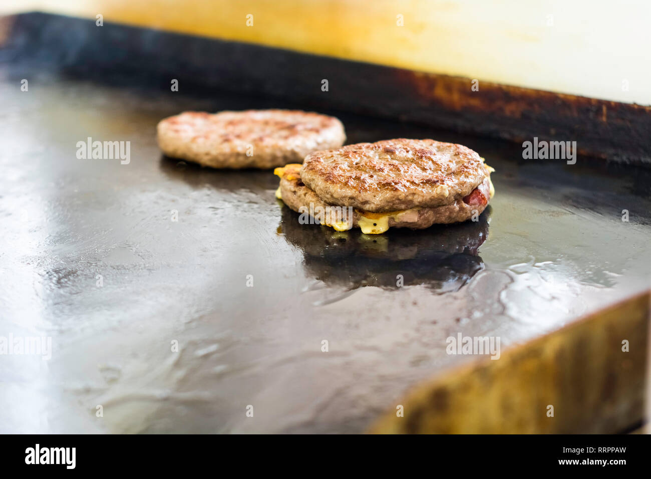 Cooking and Fraying Burgers Hamburgers and Cheeseburgers on Barbecue ...