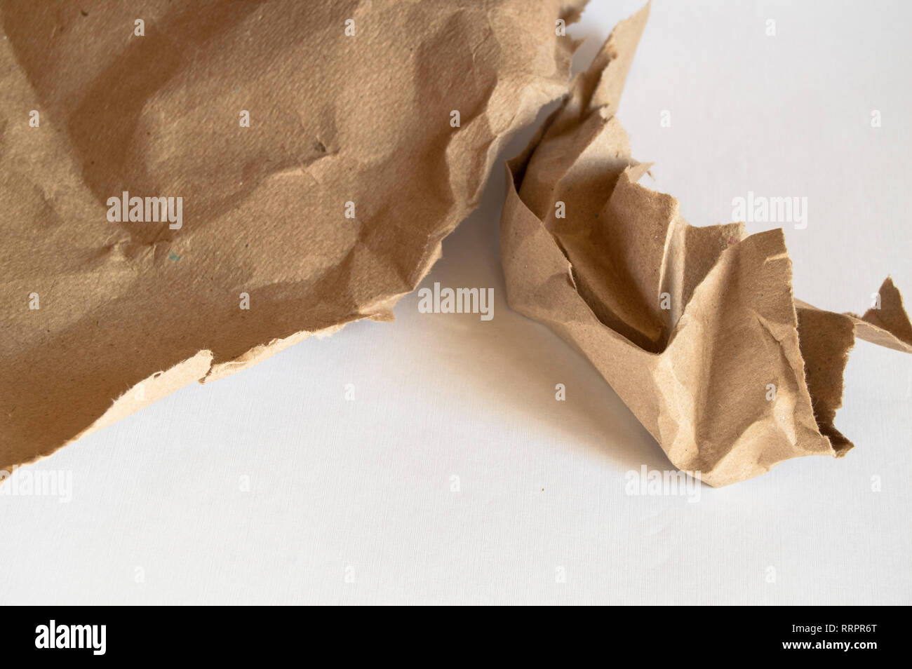 Crumpled brown wrapping paper and texture, clipping, isolated on white ...