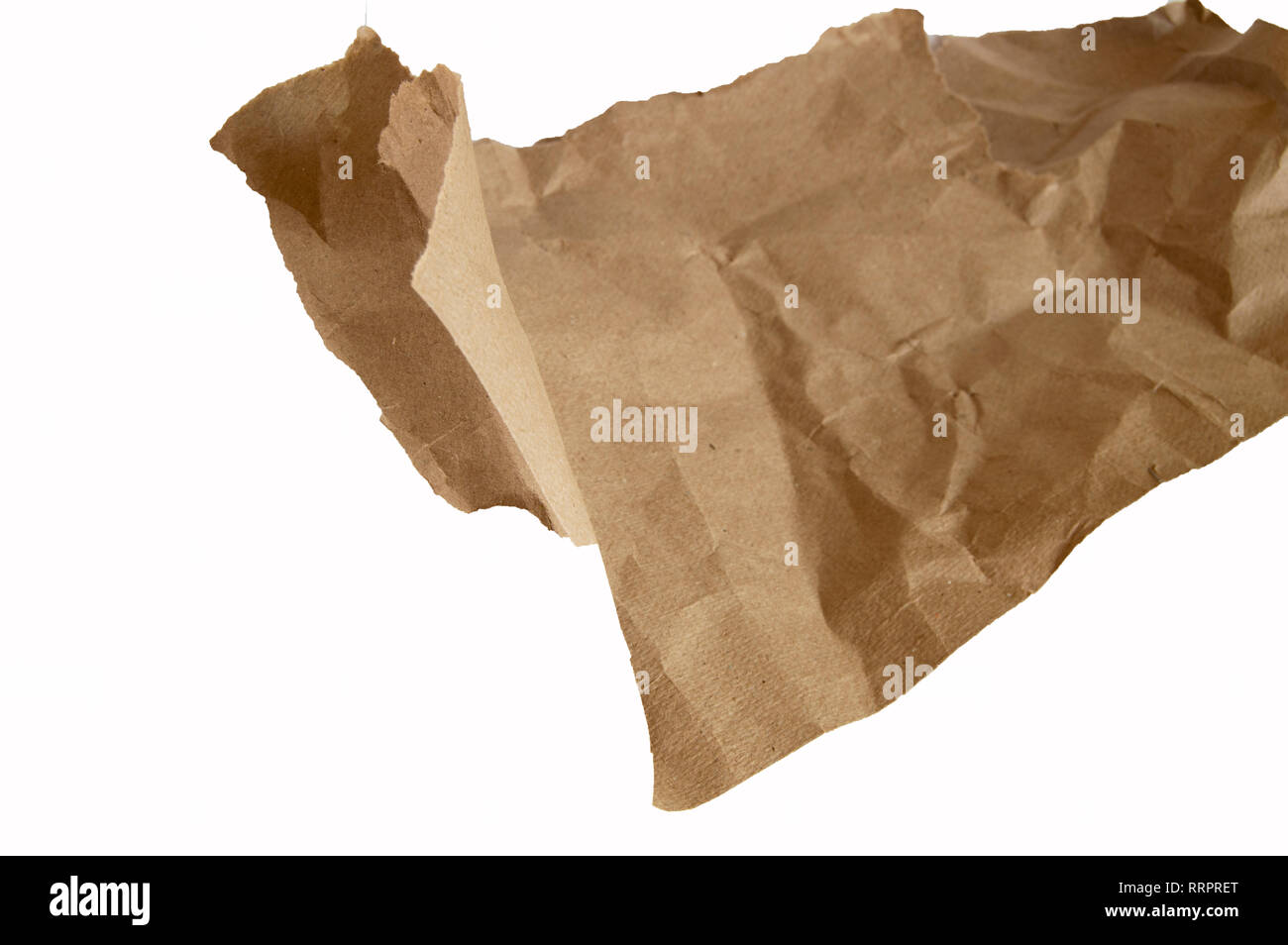 Crumpled brown wrapping paper and texture, clipping, isolated on white ...