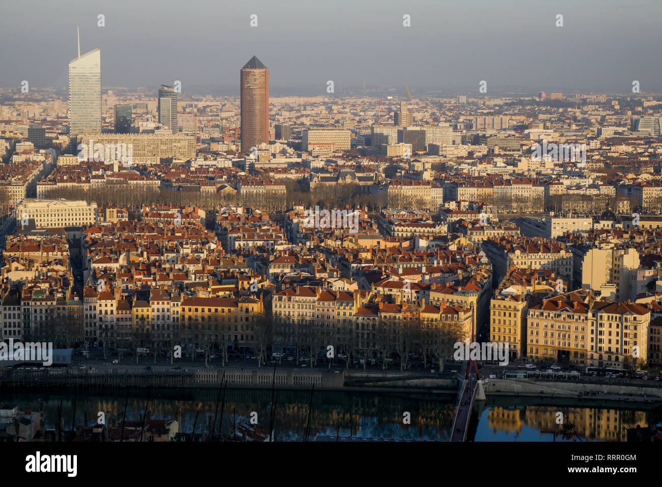 Lyon, France, February 26th 2019: A view shows Lyon metropolis (Central ...