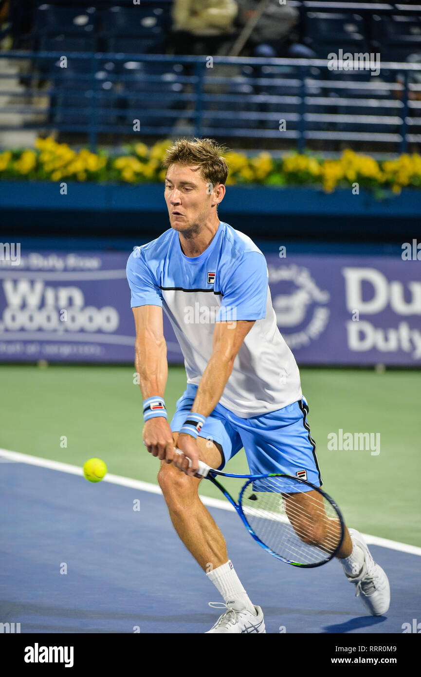 Dubai, UAE. 26th February 2019. Mathew Ebden of Australia during his ...