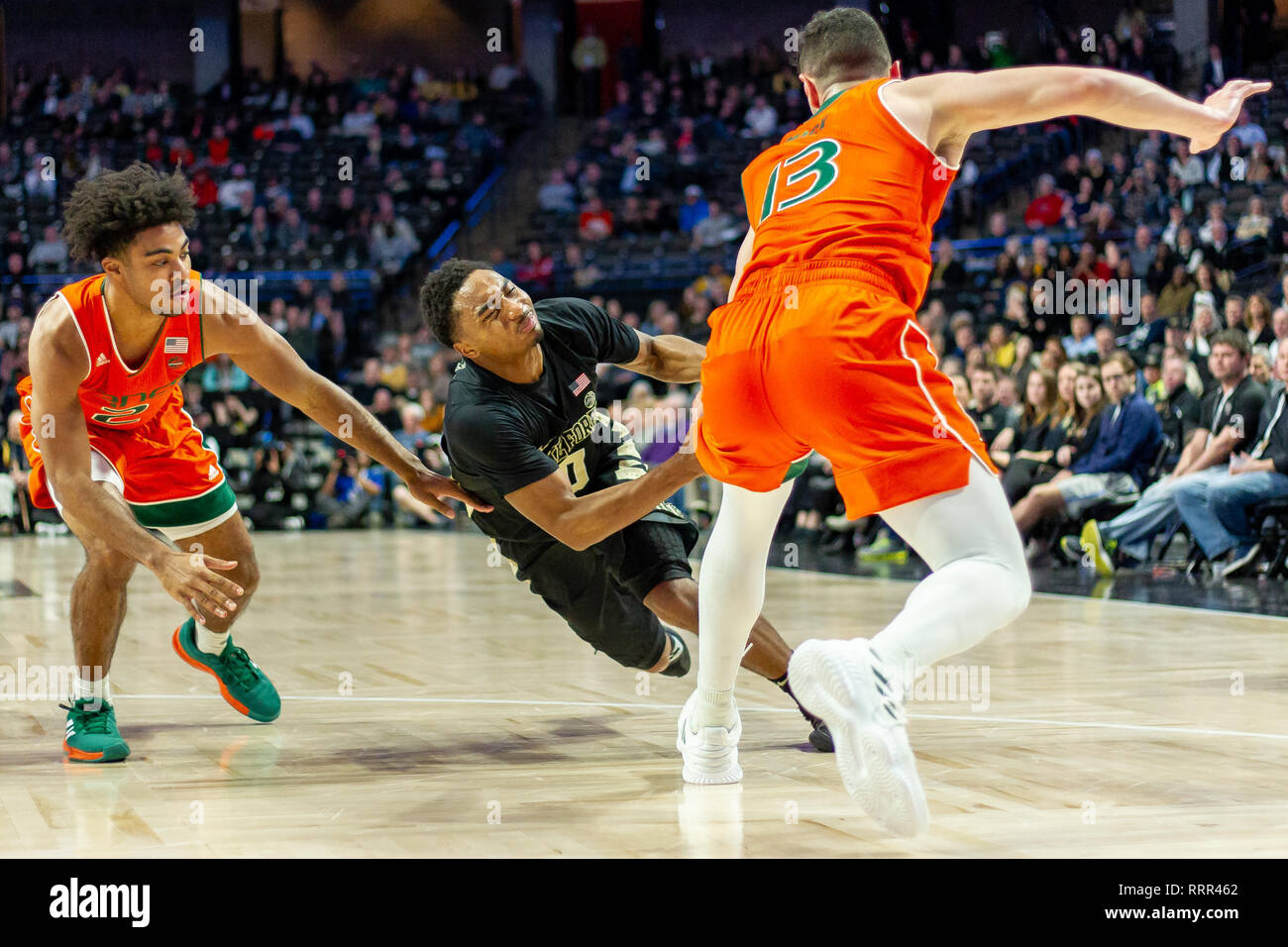 Winston-Salem, NC, USA. 26th Feb, 2019. Wake Forest Demon Deacons guard Brandon Childress (0 ...