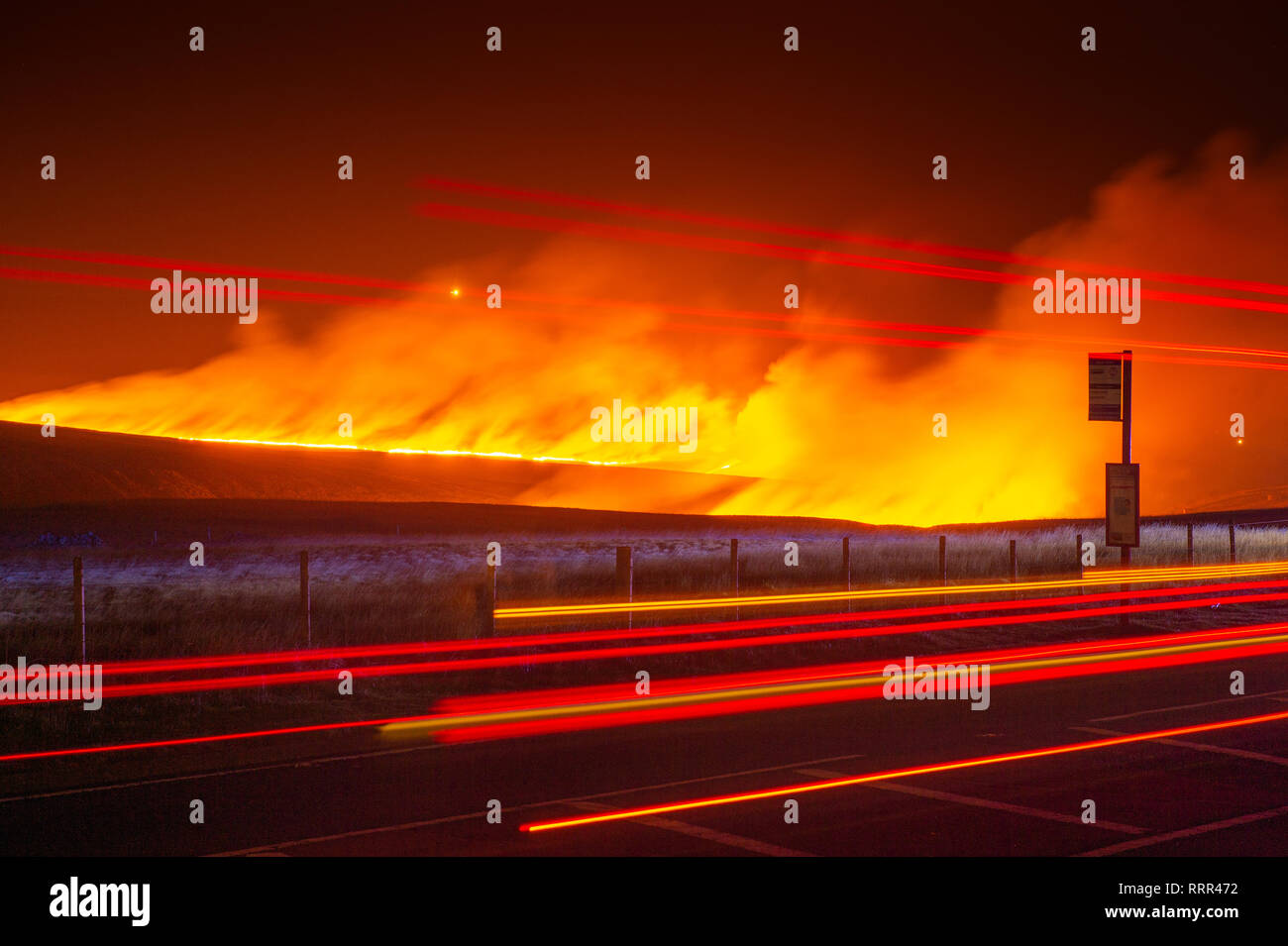 A moorland fire on Marsden Moor, close to the town of Marsden, West ...