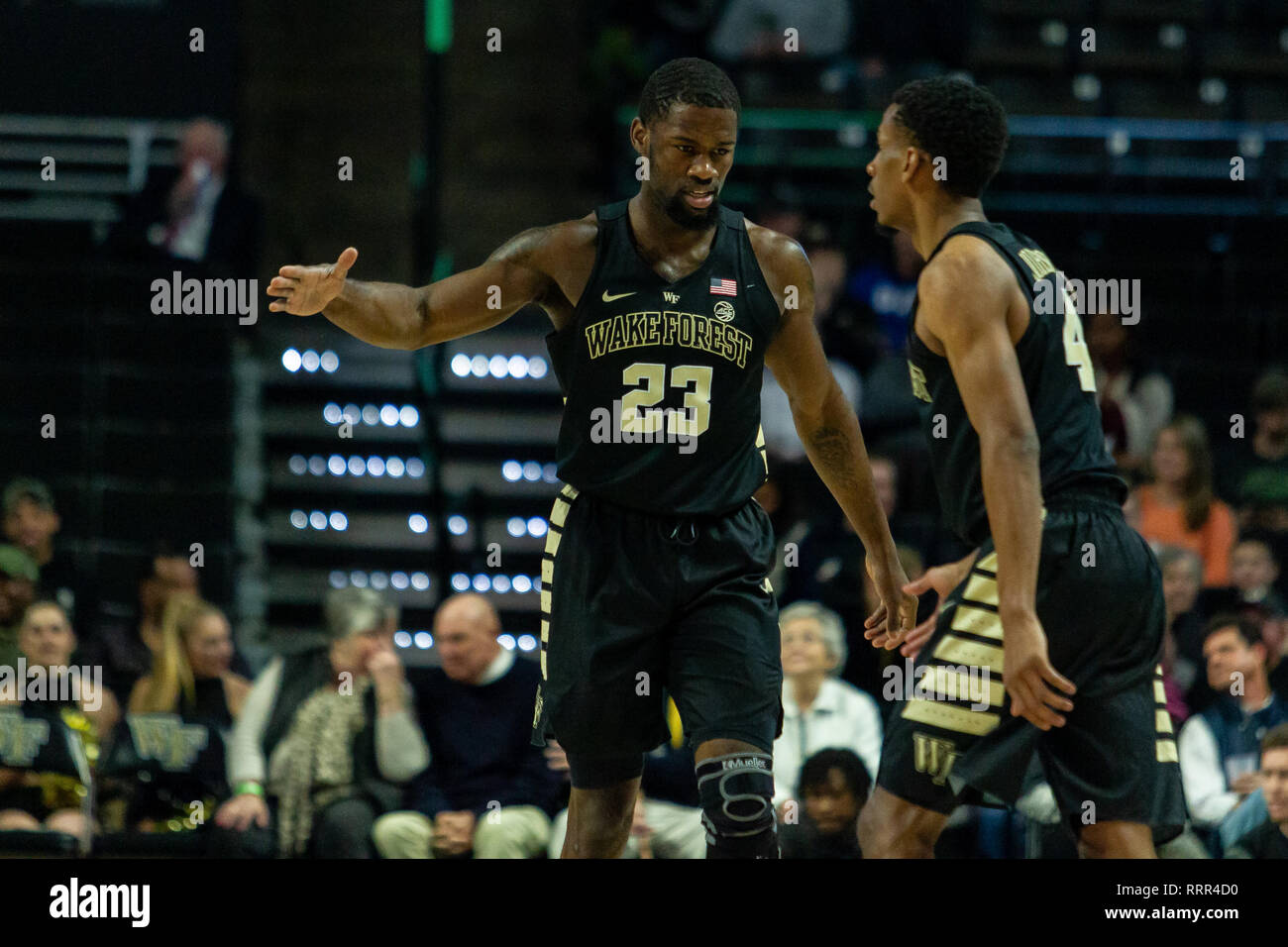 Winston-Salem, NC, USA. 26th Feb, 2019. Wake Forest Demon Deacons guard Chaundee Brown (23 ...