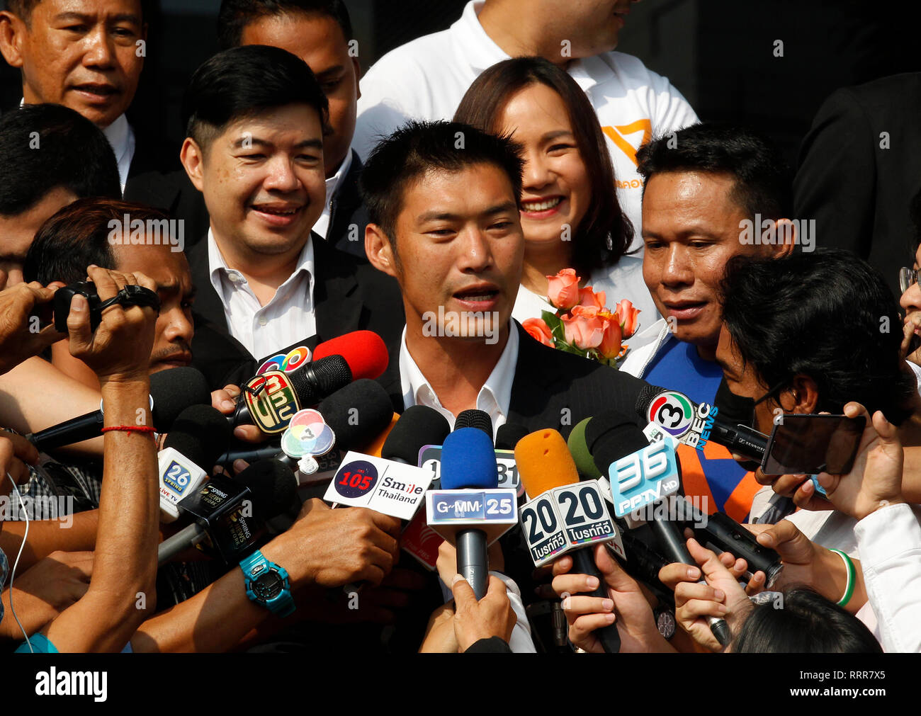 Future Forward Party leader Thanathorn Juangroongruangkit seen speaking ...