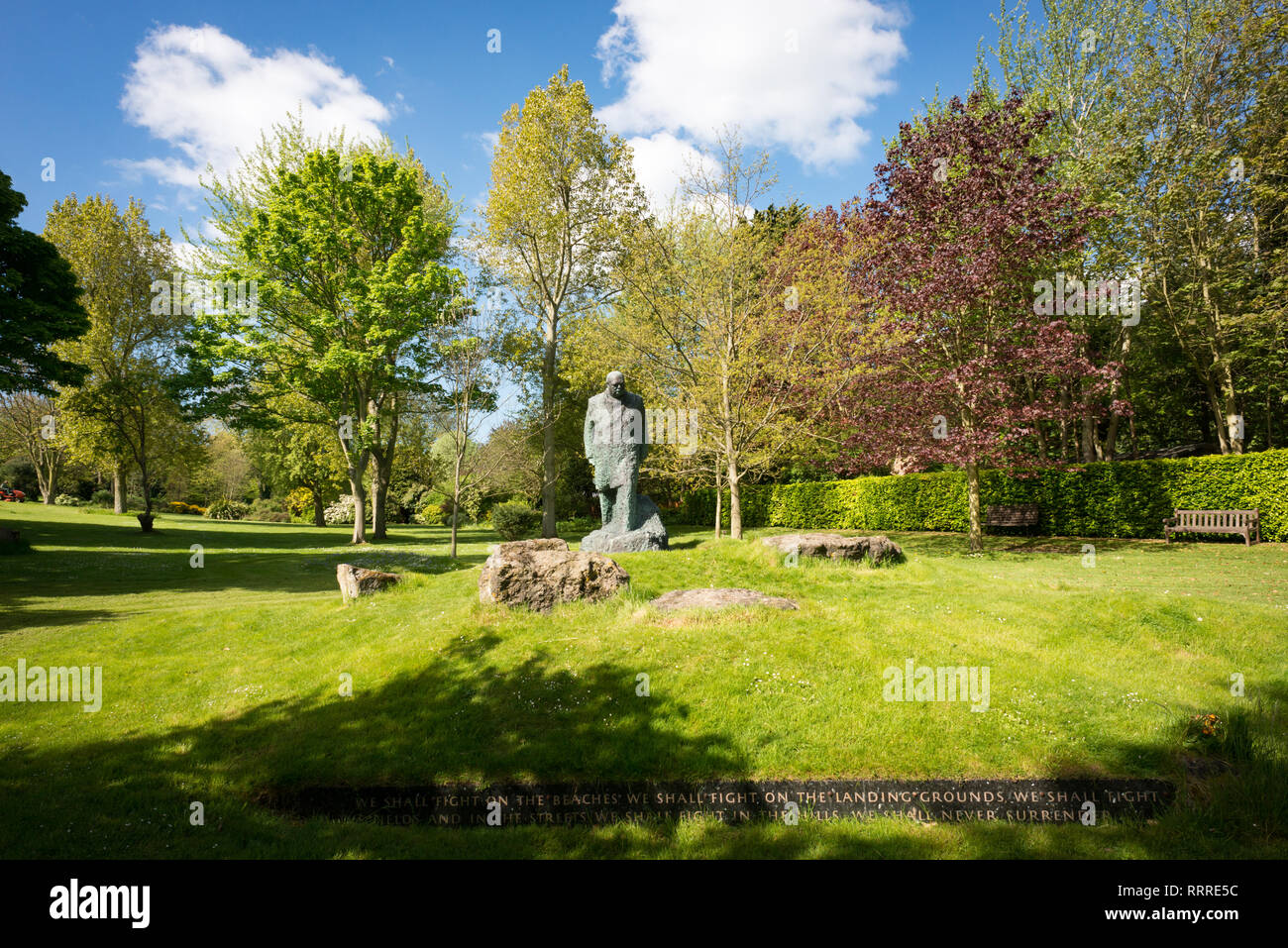 Statue of Winston Churchill at The Pines Garden, near Dover, Kent, UK ...