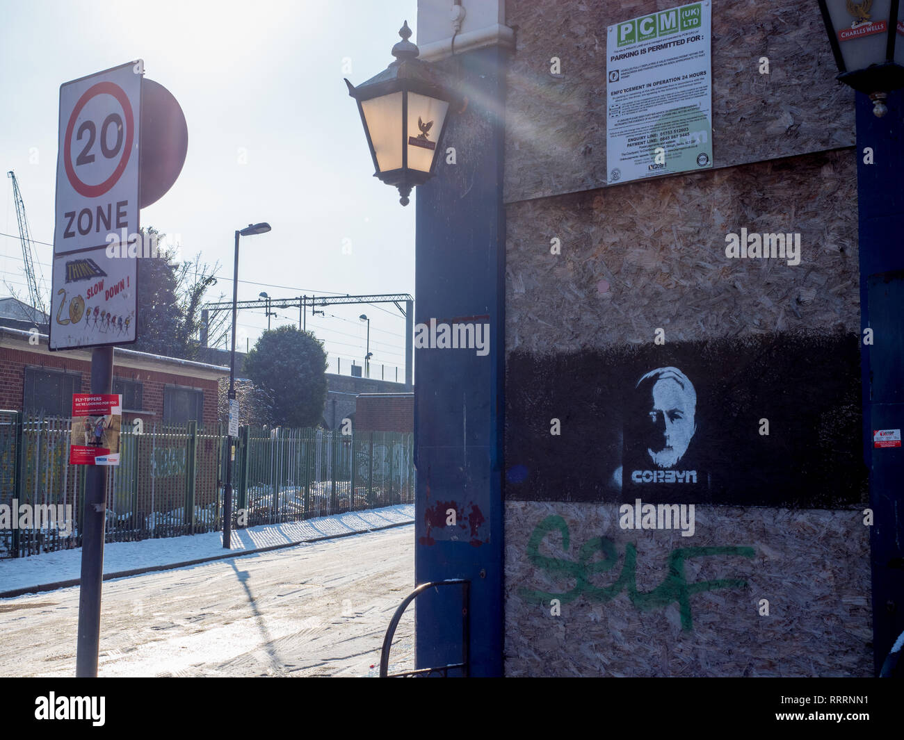 A picture of Labour leader, Jeremy Corbyn, painted on a wall in north ...