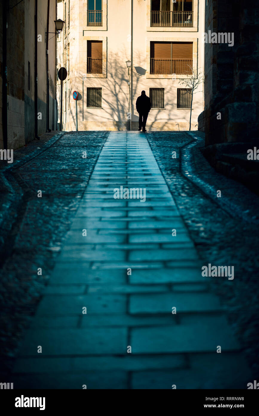 silhouette silhouetted against a sunny facade at the bottom of a shady ...