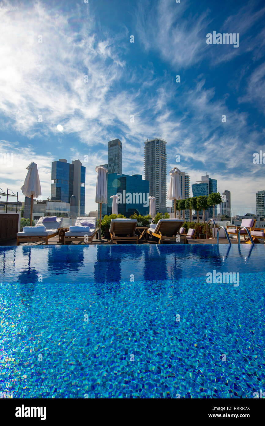 Tel Aviv's skyline from the rooftop swimming pool of The Norman ...