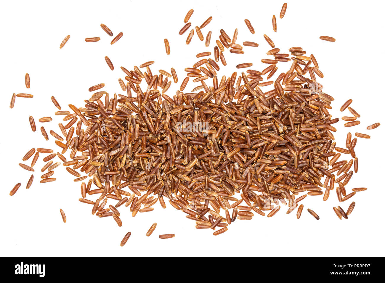 Lot of whole raw red rice pile flatlay isolated on white background ...