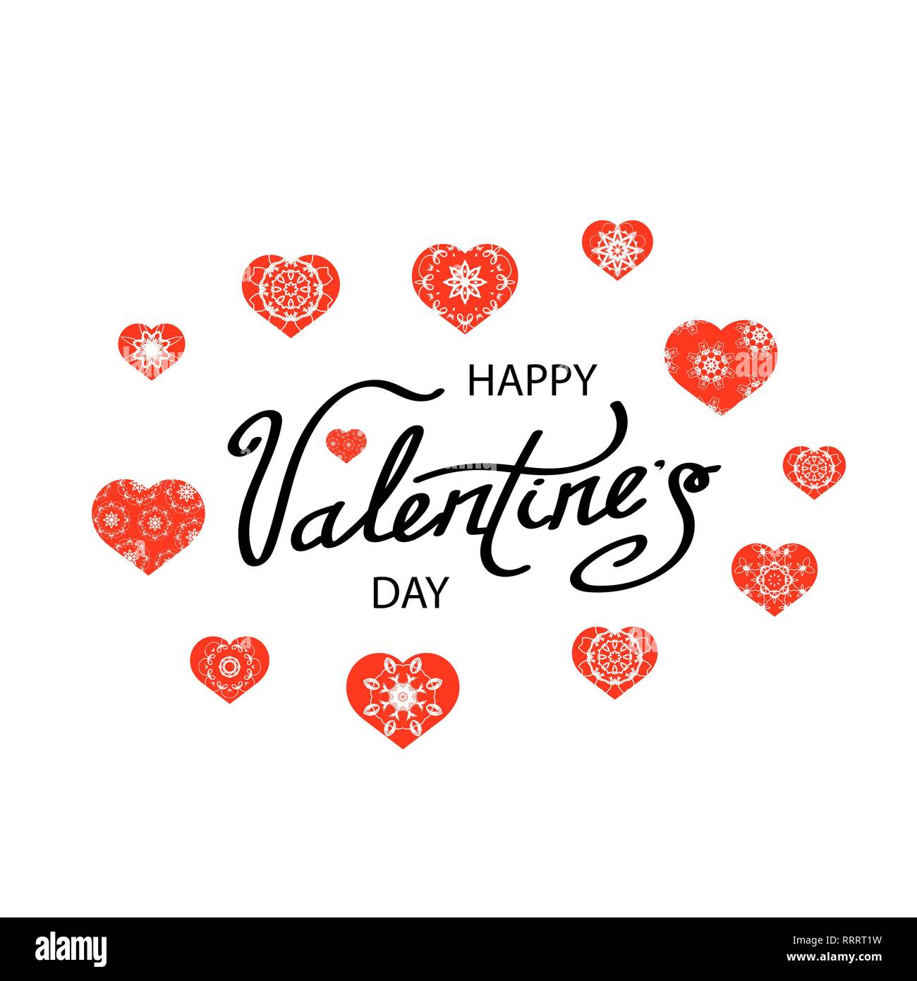 Romantic Red Hearts Set. Cute Lettering. Symbol of Valentines Day Stock ...