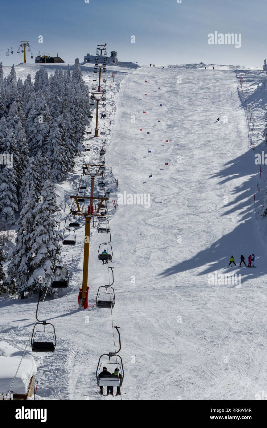 Winter ski resort,ski lift,people skiing. Uludag Mountain, Bursa ...