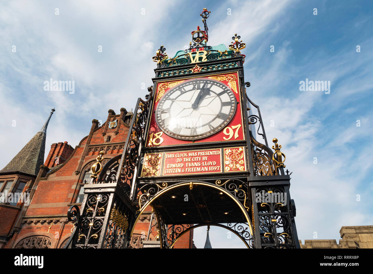 Chester, England - February 23, 2019: view of the iconic clock tower of ...