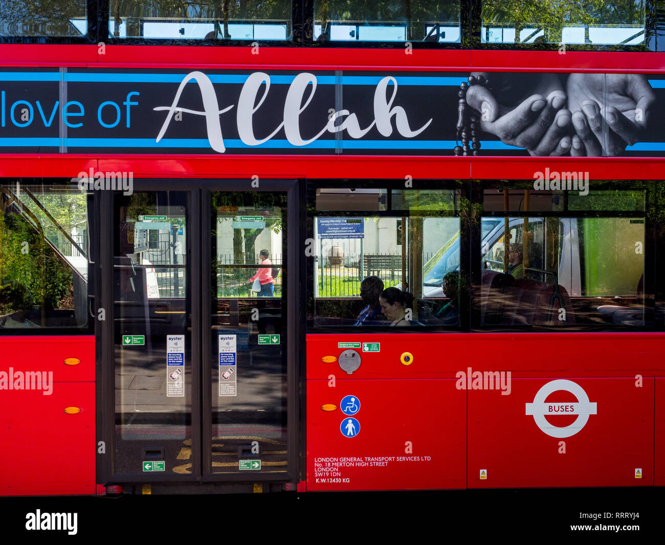 Love of Allah, poster on the side of a London bus in north London Stock ...