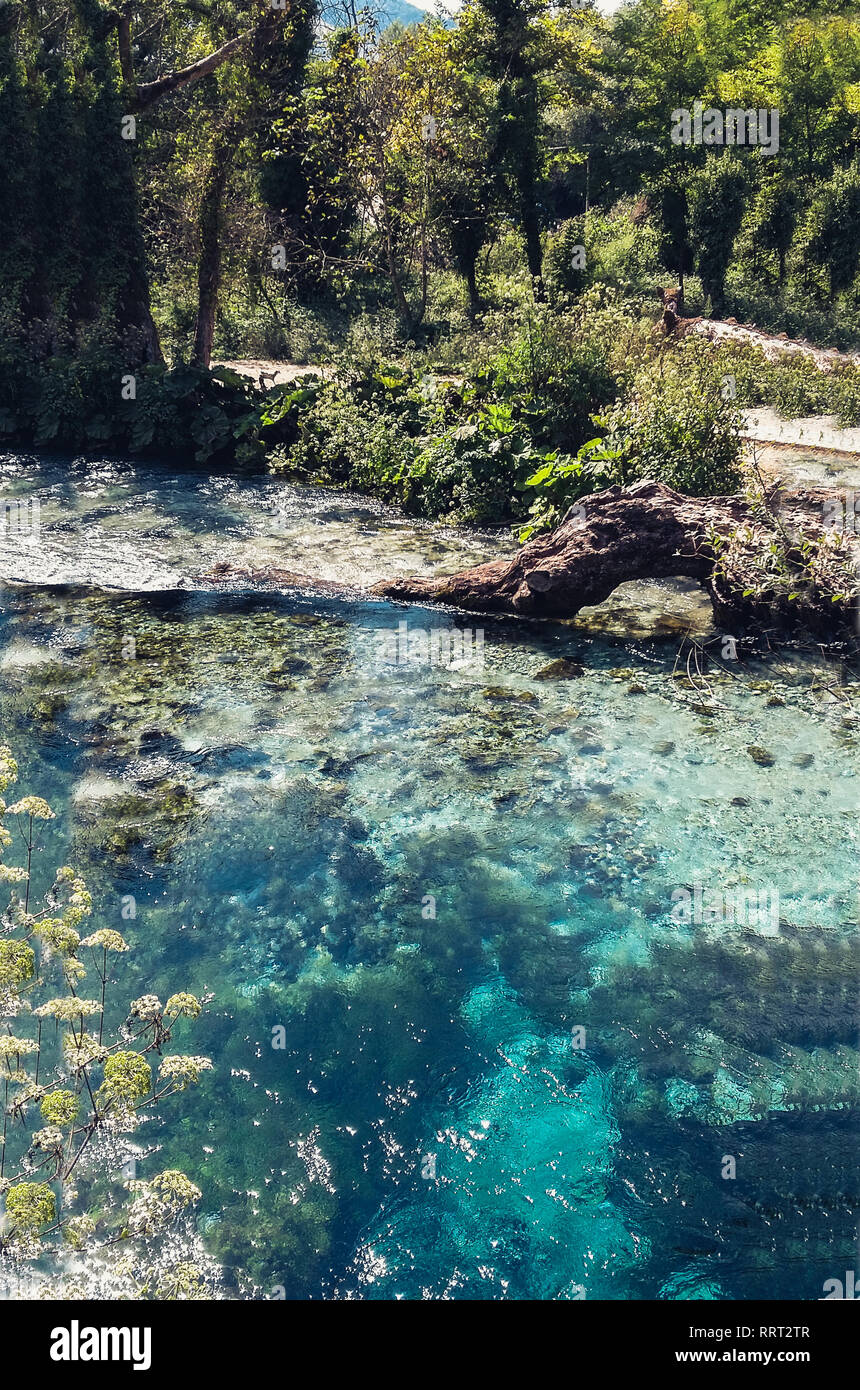 The Blue Eye in Albania, famous landmark water spring and natural ...