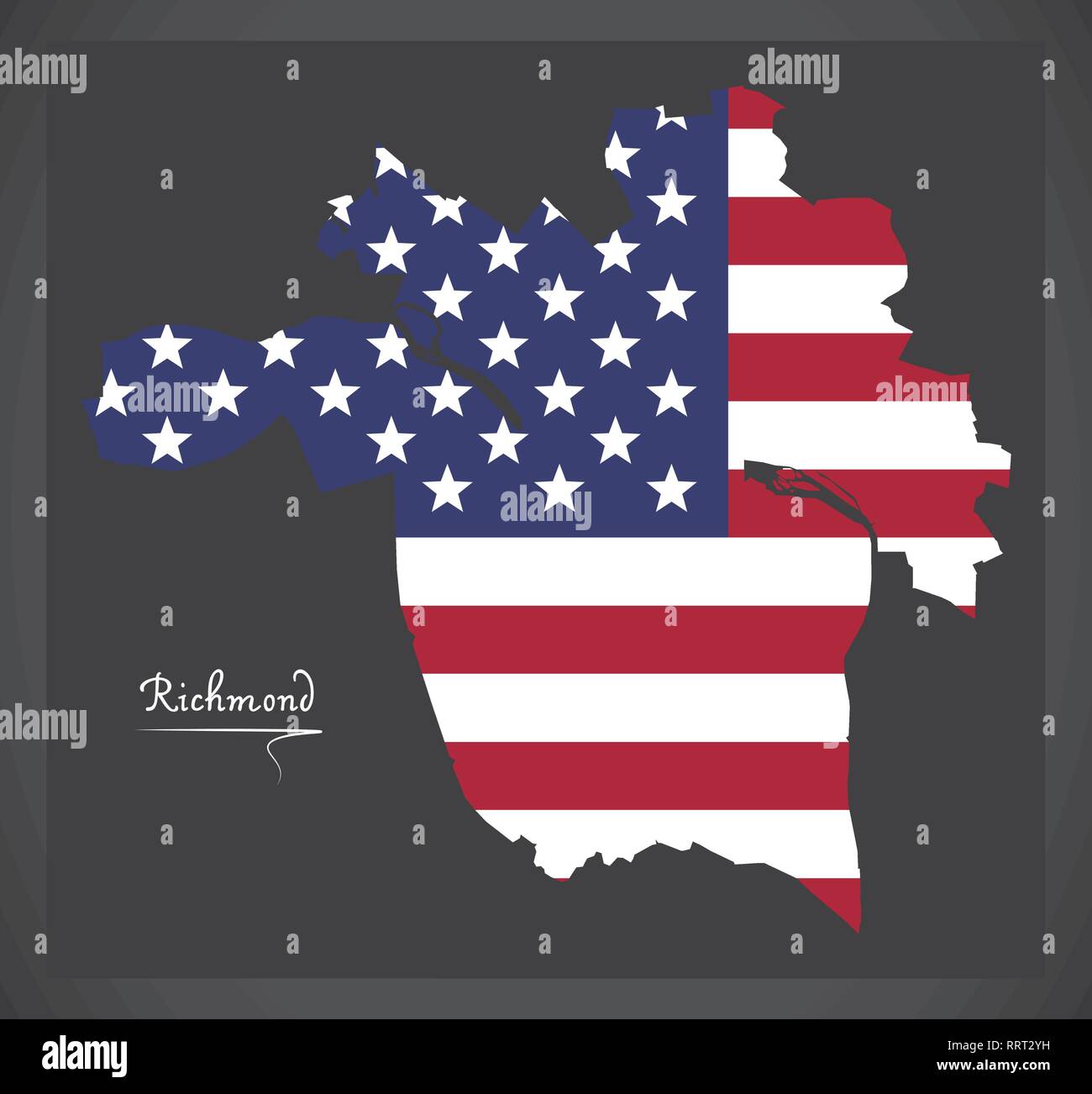 Richmond Virginia City map with American national flag illustration ...
