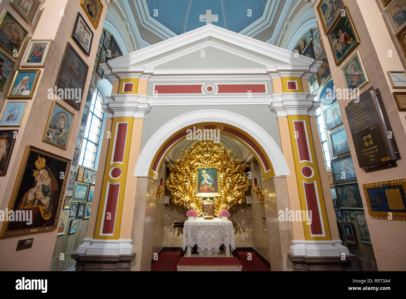 Interiors of church in brezje, most famous pilgrimage church in ...