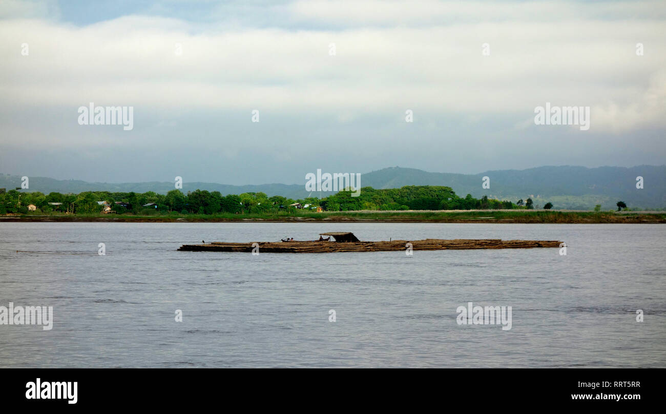 Irrawaddy River in Myanmar, bamboo raft Stock Photo - Alamy