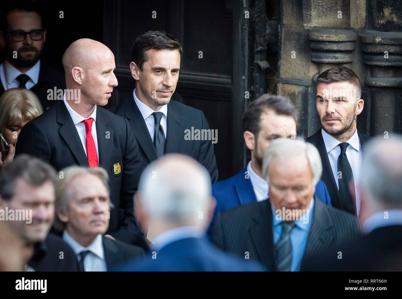 Nicky Butt, Gary Neville and David Beckham outside Halifax Minster ...