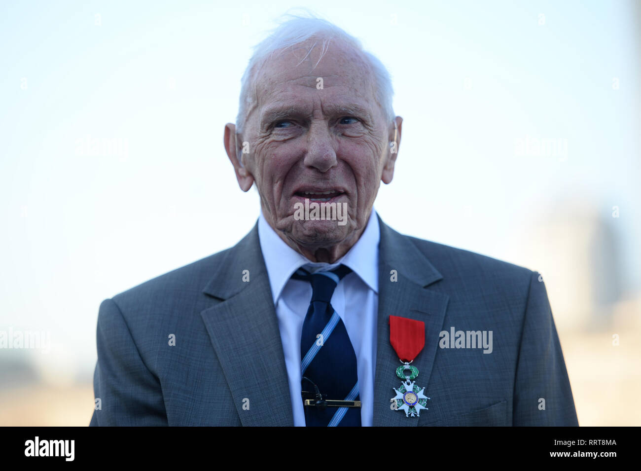 Royal Navy veteran Dennis William Haley speaks to the media onboard HMS ...