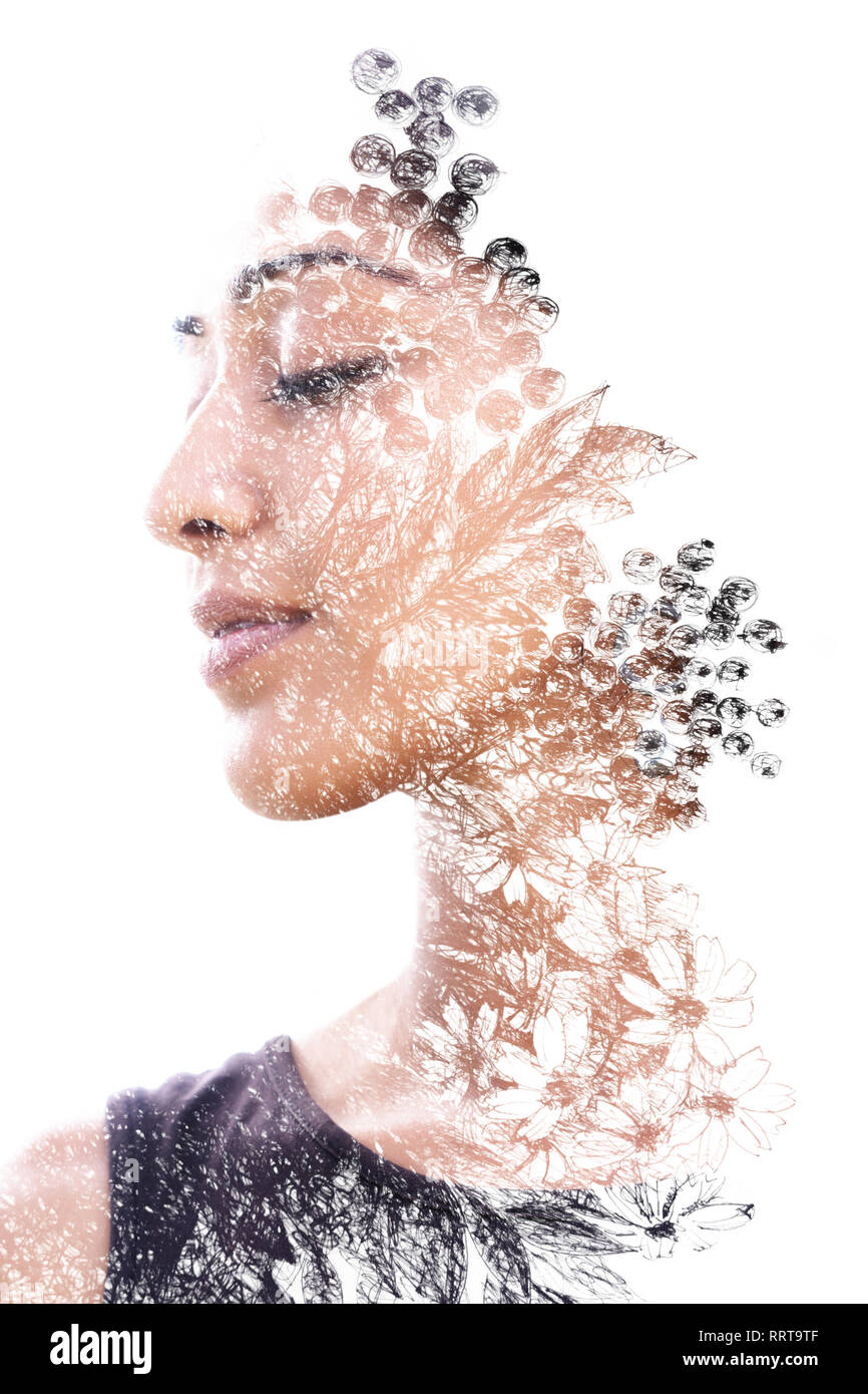 Portrait photography blends in with original artwork Stock Photo - Alamy