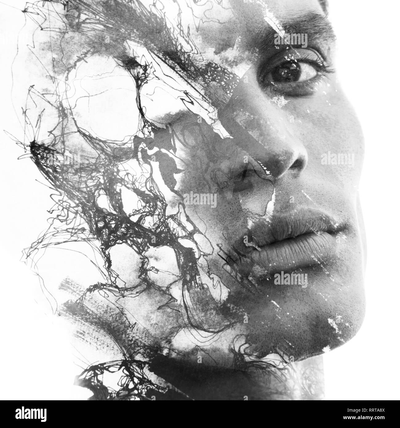 Portrait photography blends in with original artwork Stock Photo - Alamy