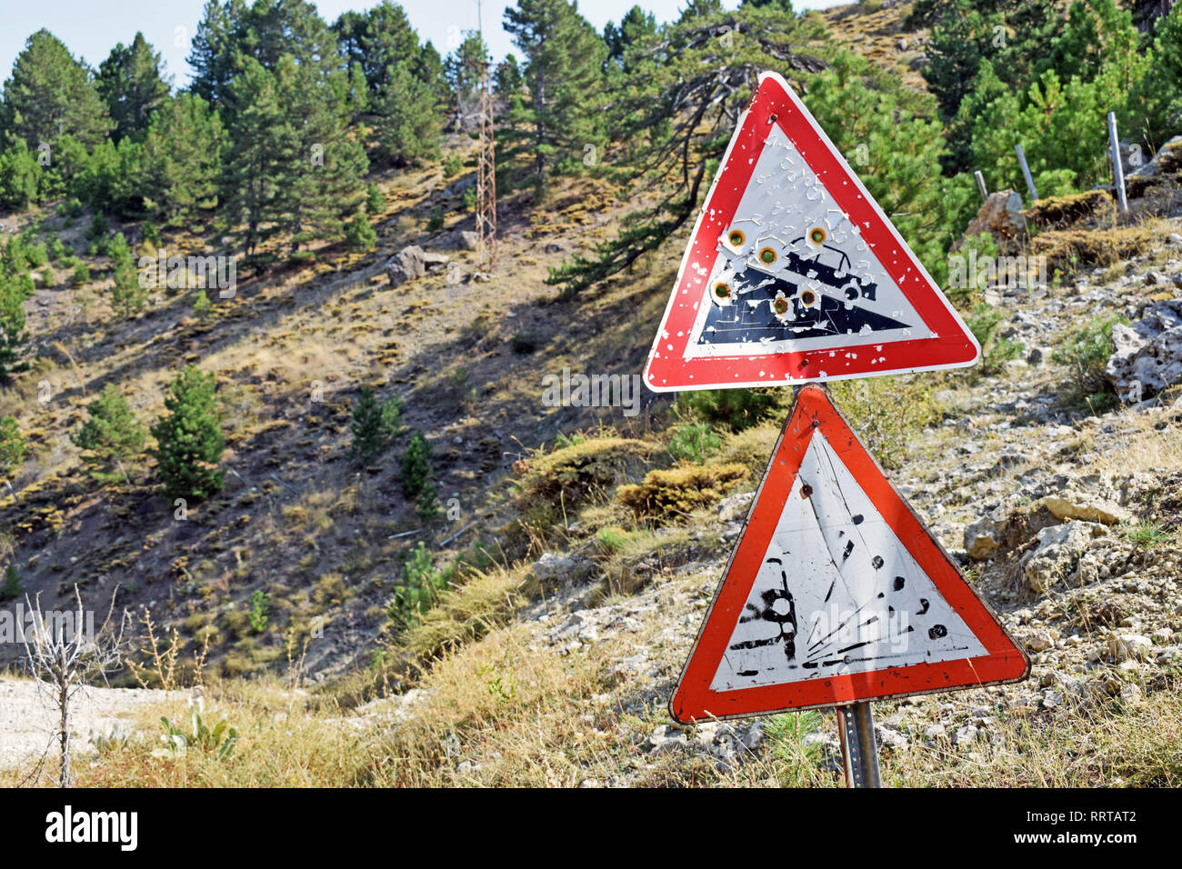 Warning road signs hi-res stock photography and images - Alamy