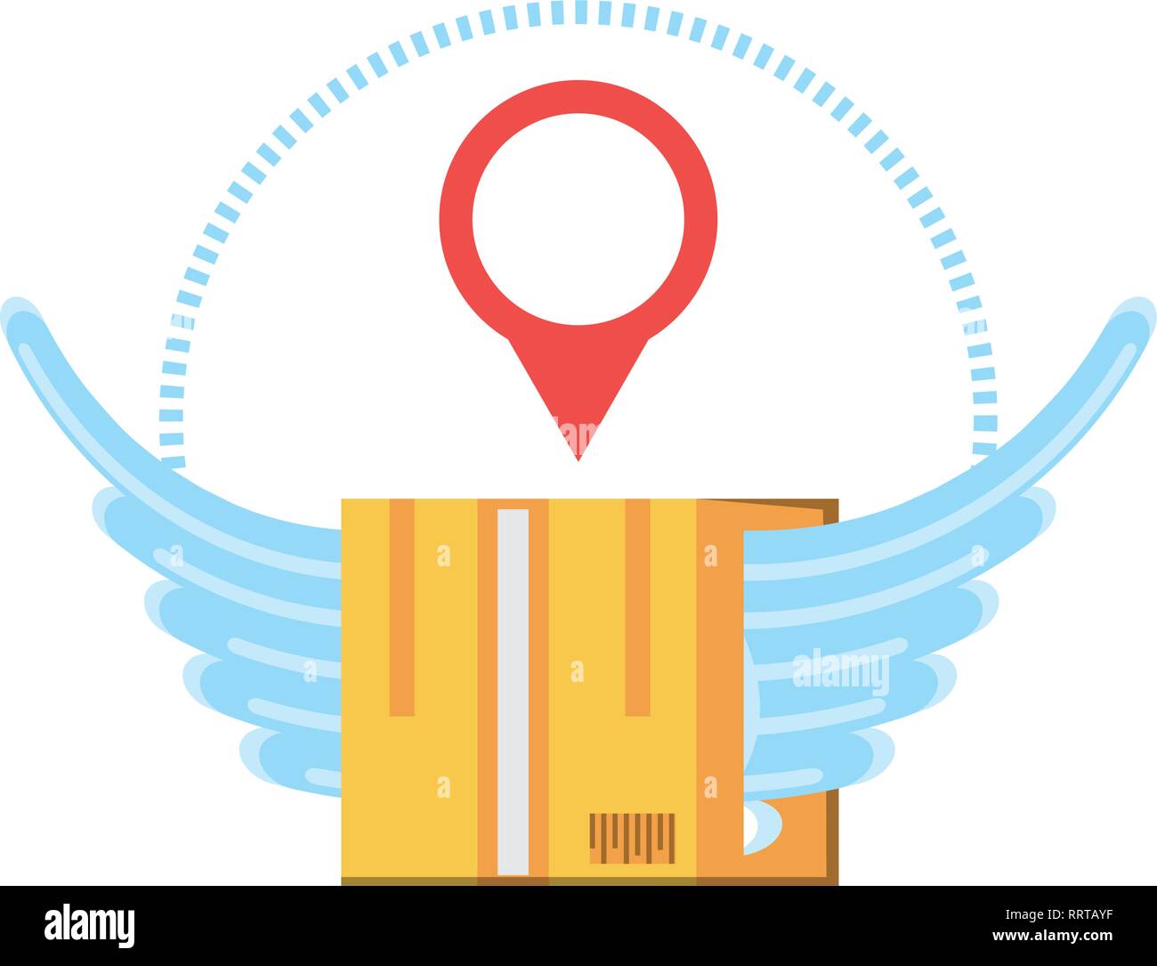box carton with wings and pin location vector illustration design Stock ...