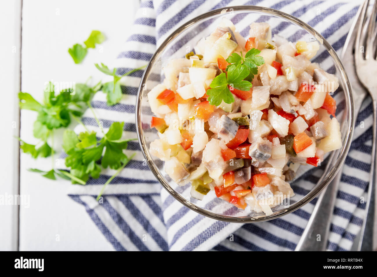 homemade herring salad with fresh onions apple red paprika and herbs ...