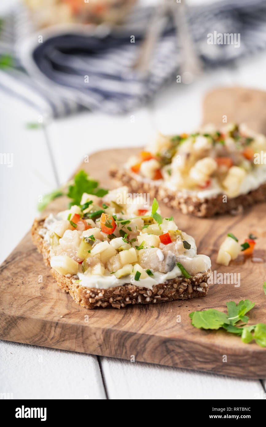 homemade herring salad with fresh onions apple red paprika and herbs ...