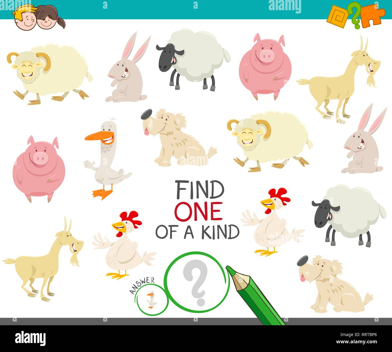 Cartoon Illustration of Find One of a Kind Picture Educational Activity ...