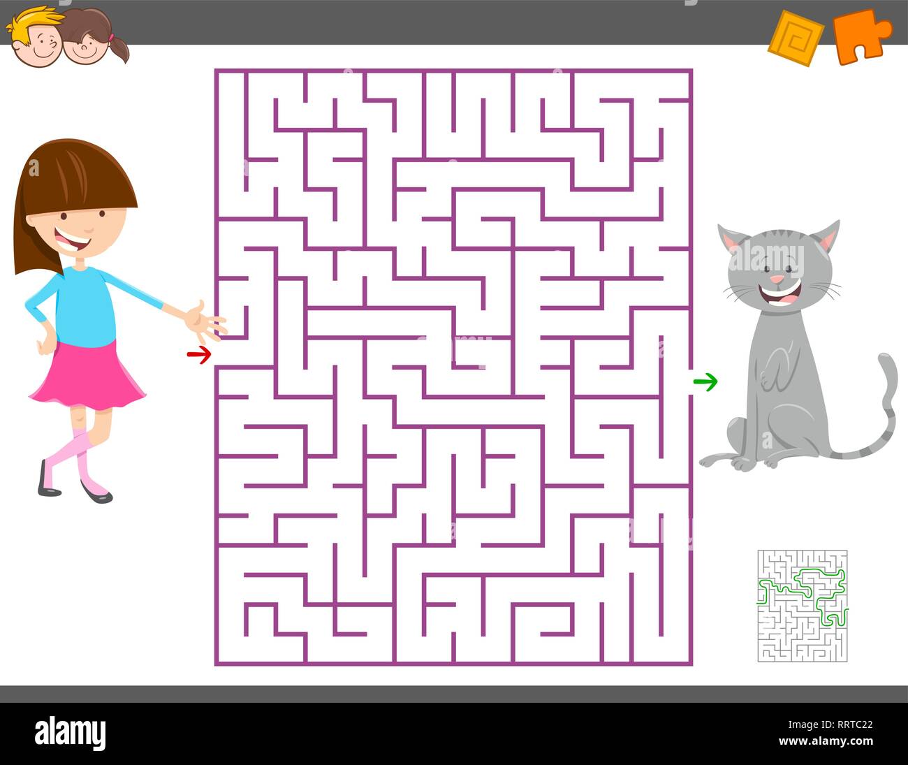 Cartoon Illustration of Education Maze or Labyrinth Activity Game for ...