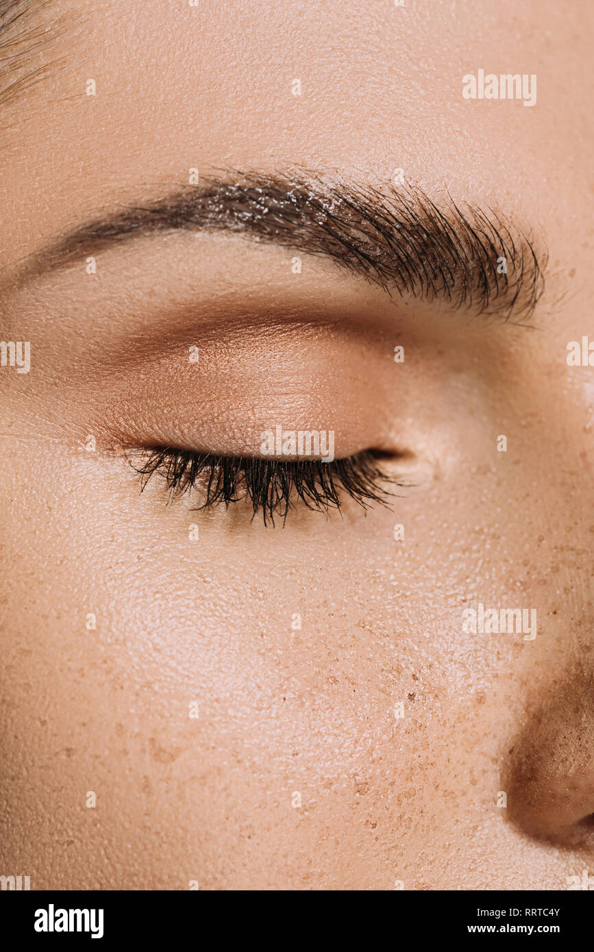 close up view of female face with freckles Stock Photo - Alamy