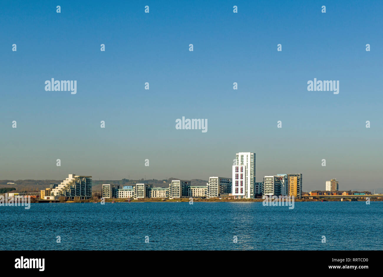 Cardiff Bay showing modern housing delevopment along the lake's ...