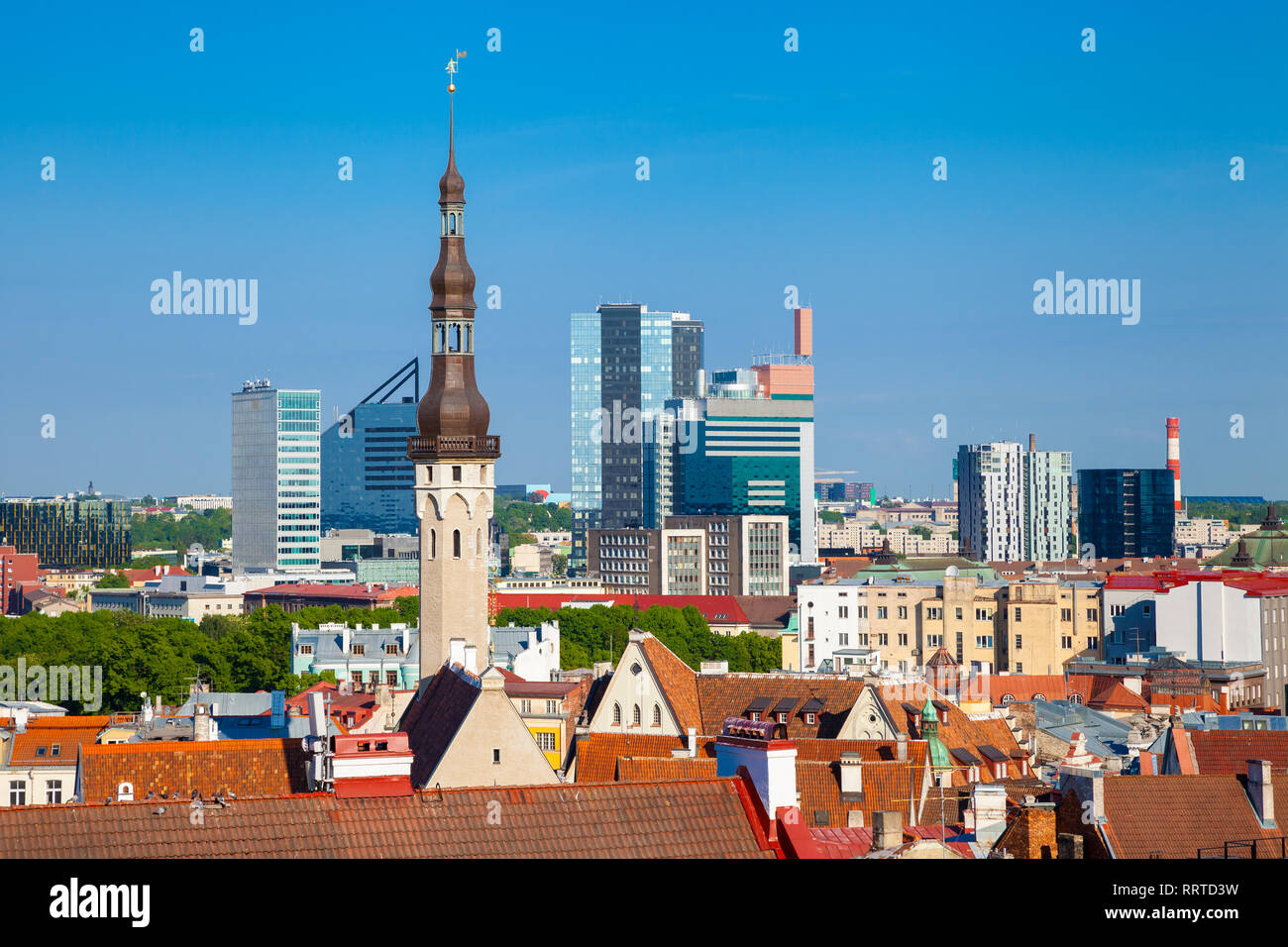 Cityscape of old Tallinn, old and modern buildings at summer day Stock ...