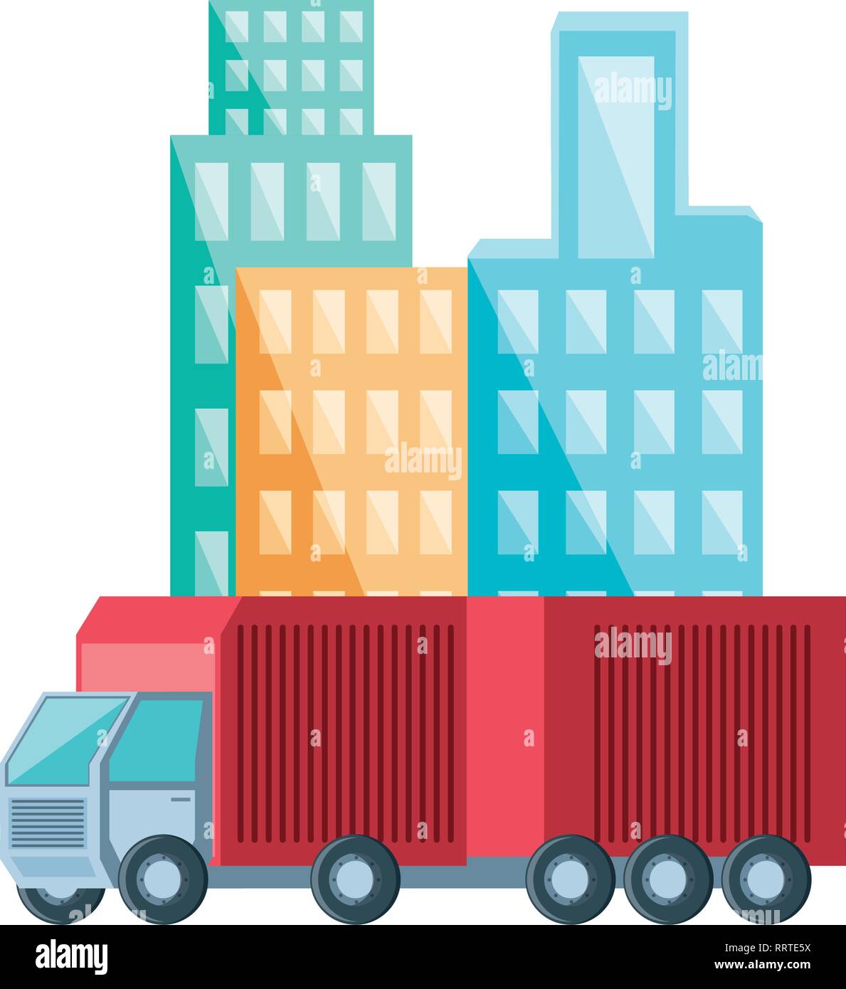 delivery service truck with cityscape vector illustration design Stock ...