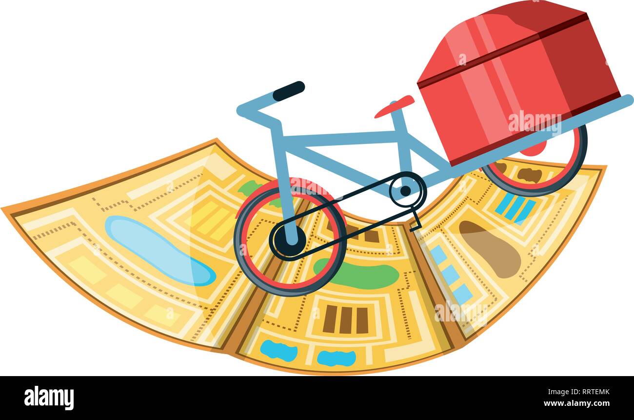 bicycle for logistic service with map guide vector illustration design ...