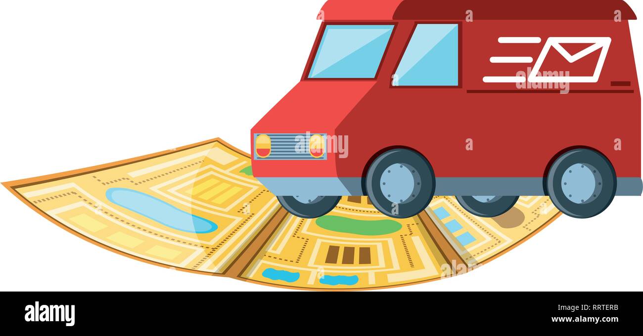 delivery service van with map guide vector illustration design Stock ...
