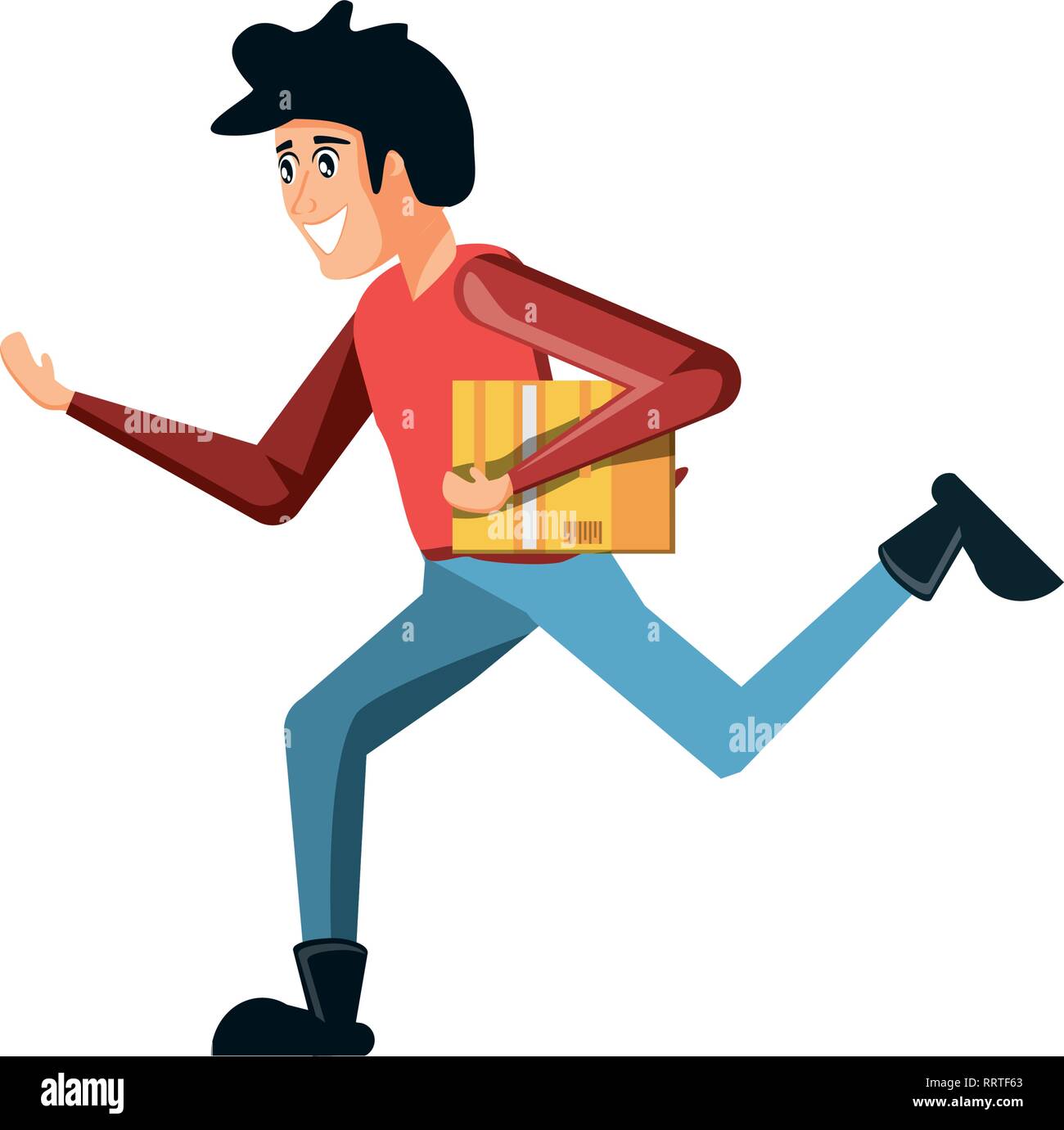 delivery worker running with box carton vector illustration design ...