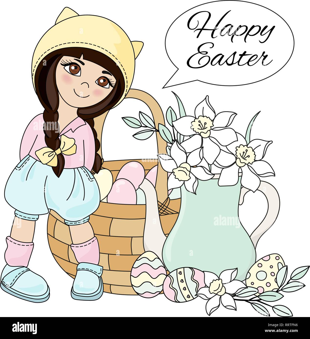 EASTER HOLIDAY Great Religious Holy Party Cartoon Girl Vector ...