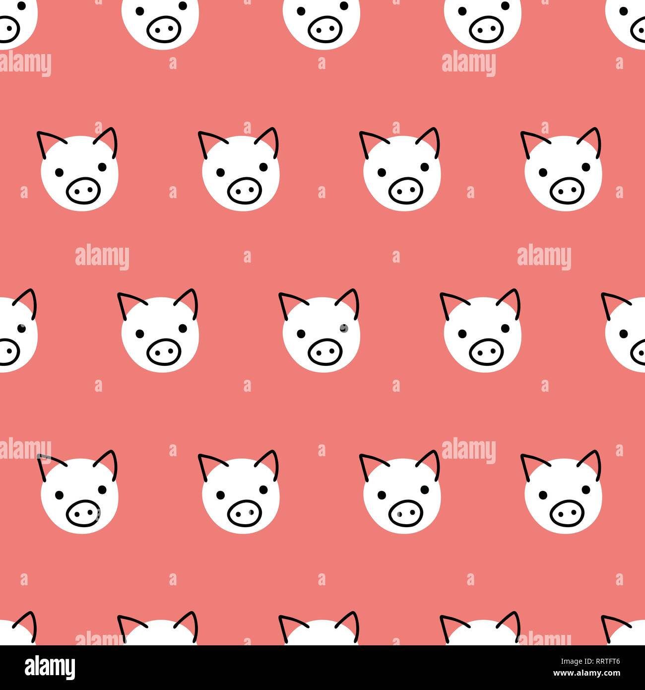 Seamless vector pattern repeat pigs. Cute polka dot pig faces ...