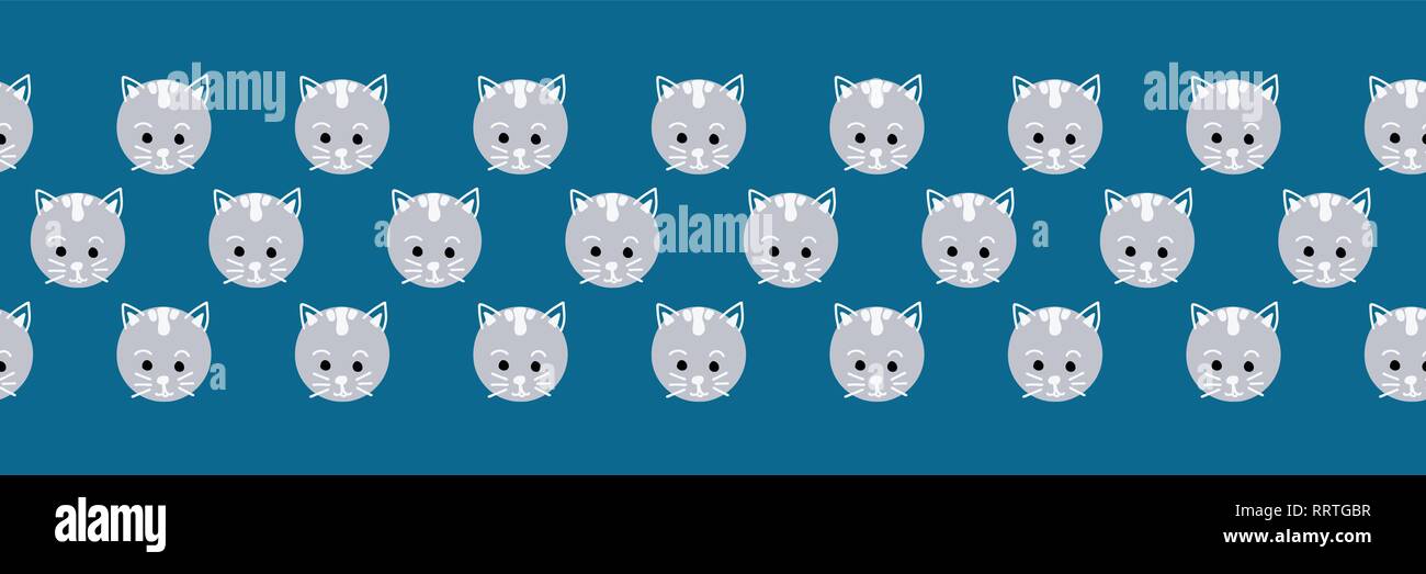 Cute cat faces seamless vector border. Cute kitty polka dots on blue ...
